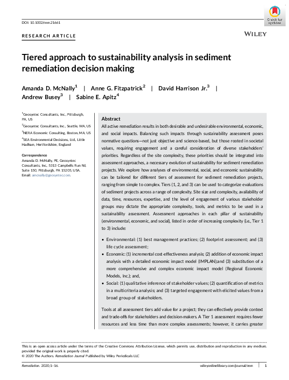 (PDF) Tiered approach to sustainability analysis in sediment ...