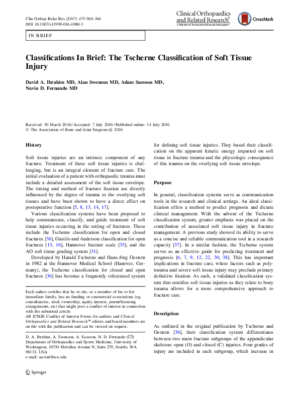 (PDF) Classifications In Brief: The Tscherne Classification of Soft ...
