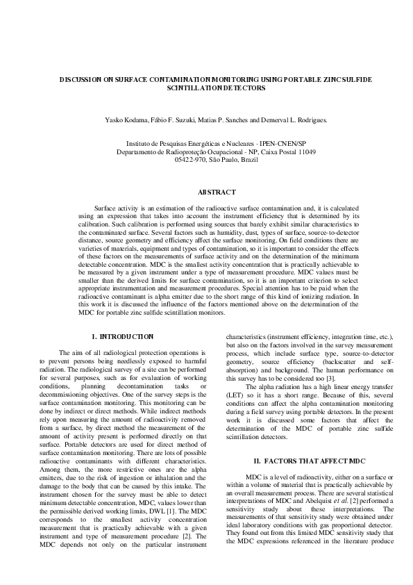 (PDF) On Surface Contamination Monitoring Using Portable Zinc Sulfide ...