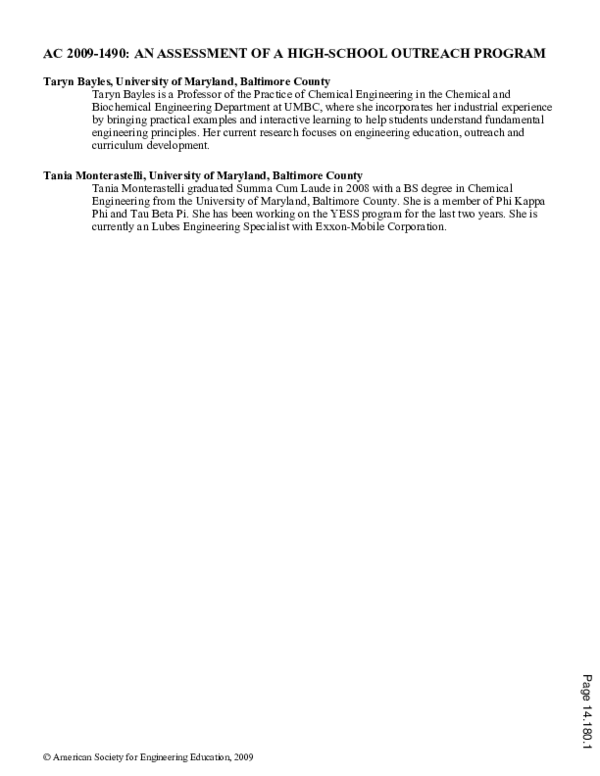 (PDF) An Assessment Of A High School Outreach Program