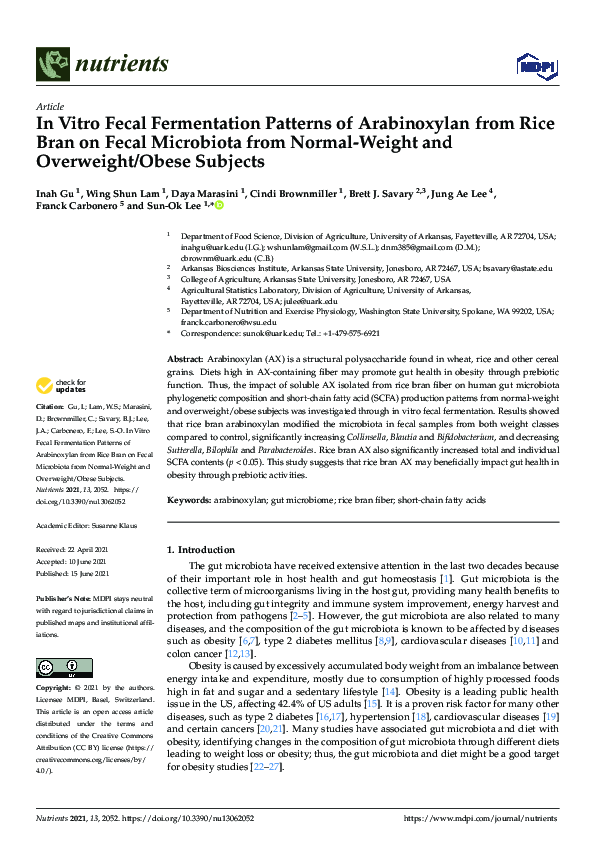 (PDF) In Vitro Fecal Fermentation Patterns of Arabinoxylan from Rice ...