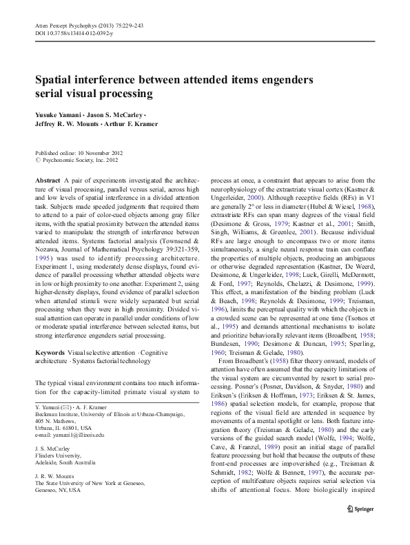 (PDF) Spatial interference between attended items engenders serial ...