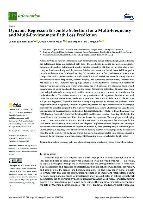 Pdf Dynamic Regressorensemble Selection For A Multi Frequency And Multi Environment Path Loss