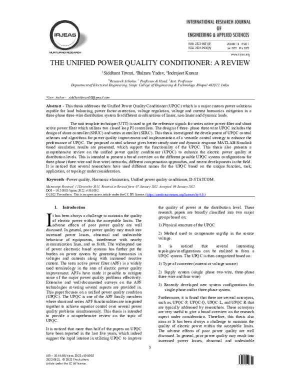 (PDF) The Unified Power Quality Conditioner: A Review