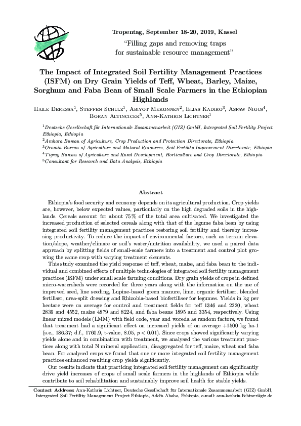 (PDF) The Impact of Integrated Soil Fertility Management Practices (ISFM) on Dry Grain Yields of ...