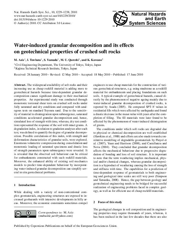 (PDF) Water-induced granular decomposition and its effects on geotechnical properties of crushed ...