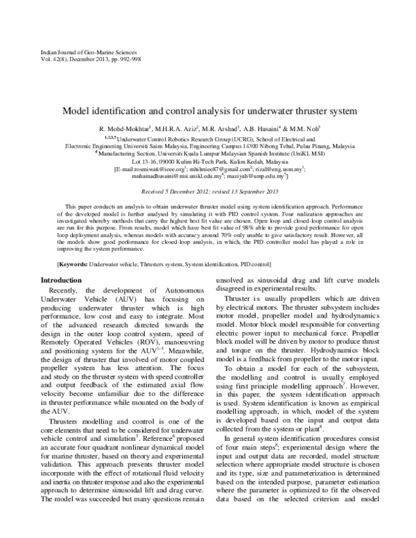 (PDF) Model identification and control analysis for underwater thruster system