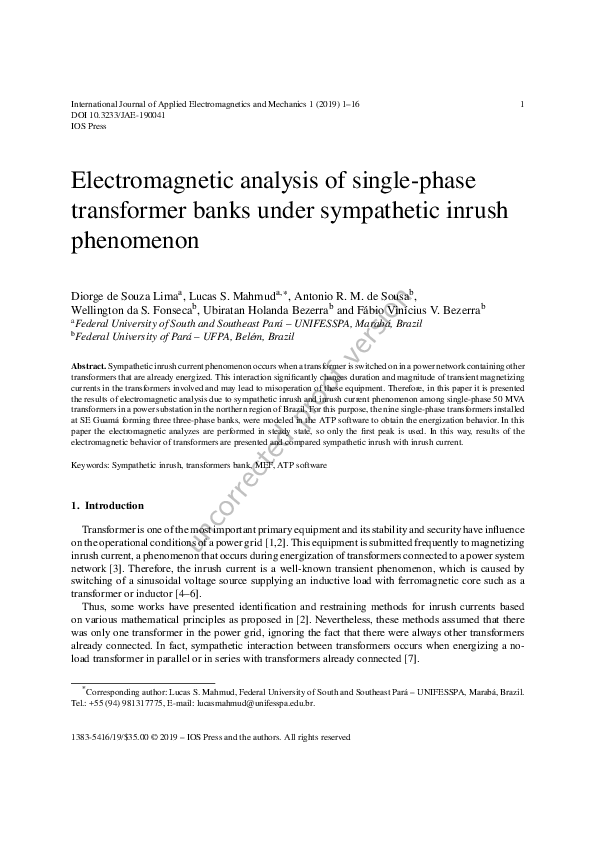 (PDF) Electromagnetic analysis of single-phase transformer banks under ...