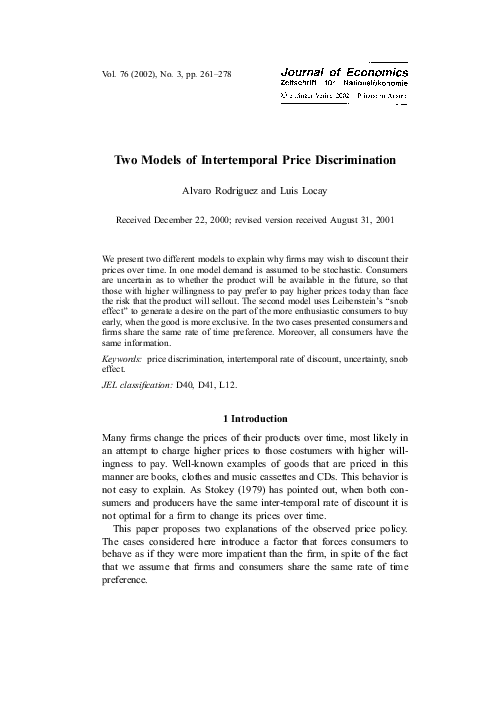 (PDF) Two Models of Intertemporal Price Discrimination | Alvaro Sandin ...