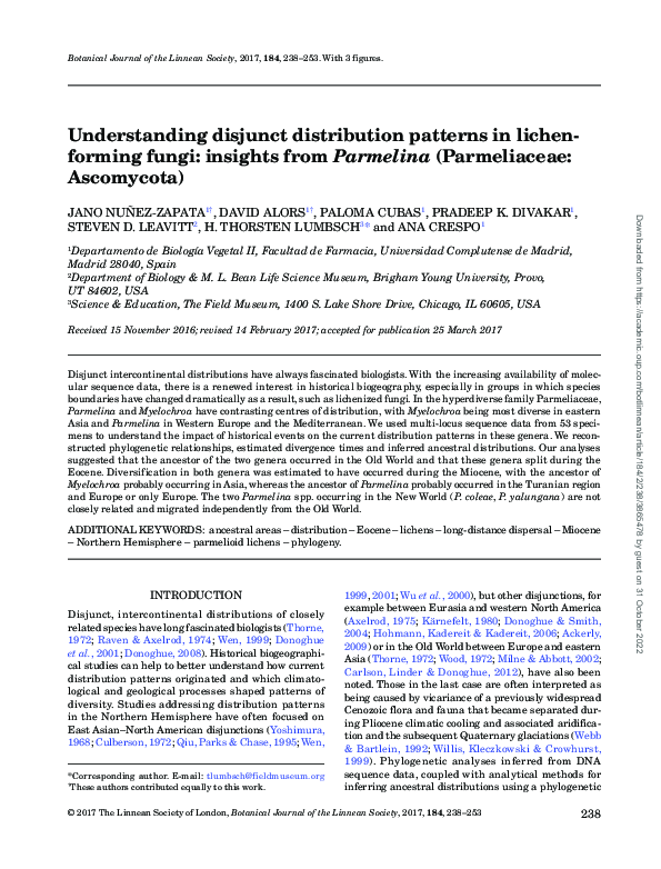 (PDF) Understanding disjunct distribution patterns in lichen-forming ...