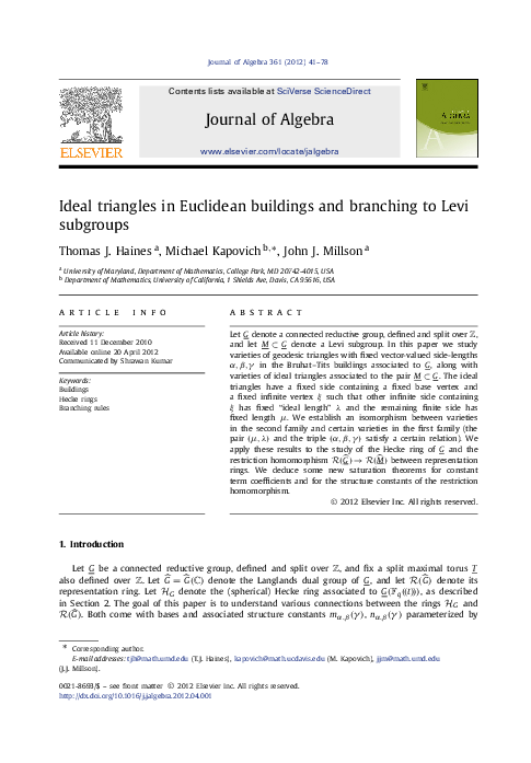 (PDF) Contents lists available at SciVerse ScienceDirect Journal of Algebra