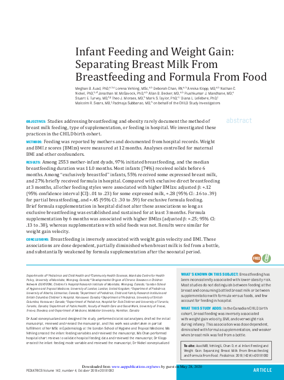(PDF) Infant Feeding and Weight Gain: Separating Breast Milk From ...
