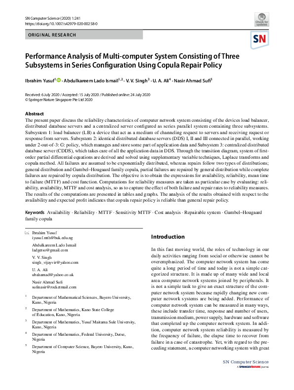 (PDF) Performance Analysis of Multi-computer System Consisting of Three Subsystems in Series ...