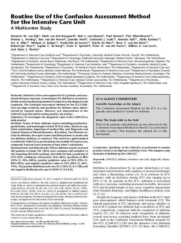 (PDF) Routine Use of the Confusion Assessment Method for the Intensive ...
