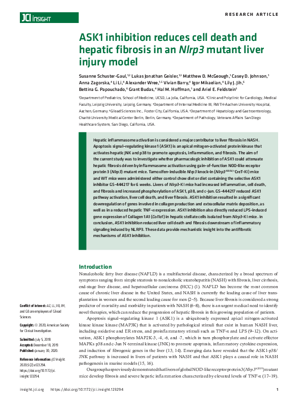 (PDF) ASK1 inhibition reduces cell death and hepatic fibrosis in an ...