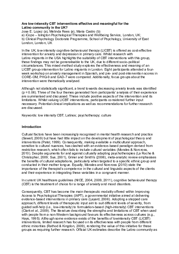 (PDF) Are low-intensity CBT interventions effective and meaningful for the Latino community in ...