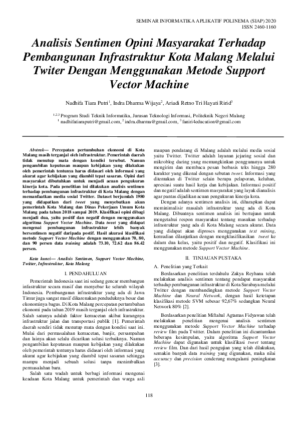 (PDF) Analisis Sentimen Opini Masyarakat Terhadap Pembangunan Infrastruktur Kota Malang Melalui ...