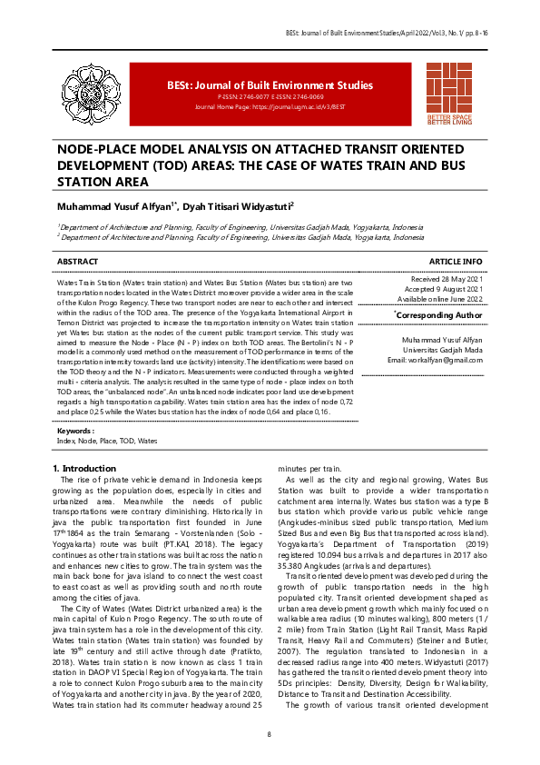 (PDF) Node-Place Model Analysis on Attached Transit Oriented ...
