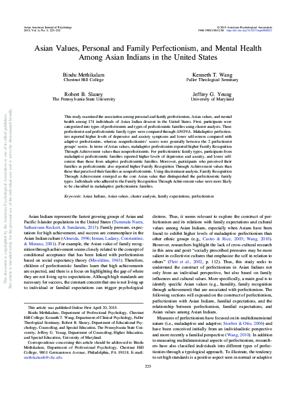 (PDF) Asian values, personal and family perfectionism, and mental ...