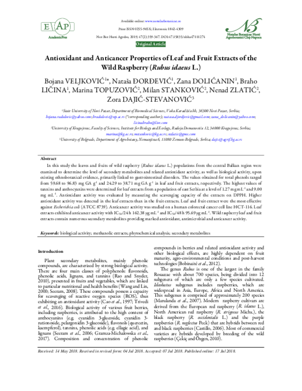 (PDF) Antioxidant and Anticancer Properties of Leaf and Fruit Extracts of the Wild Raspberry ...