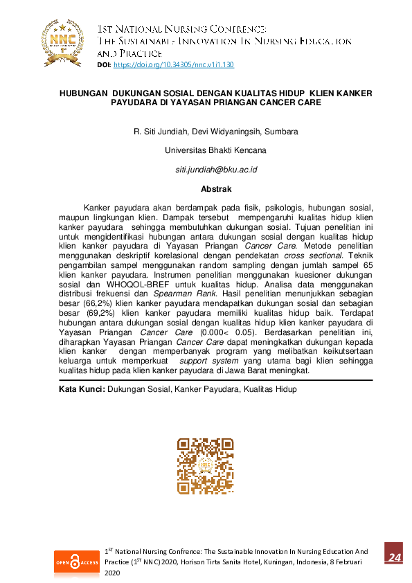 (PDF) Hubungan Dukungan Sosial Dengan Kualitas Hidup Klien Kanker Payudara DI Yayasan Priangan ...