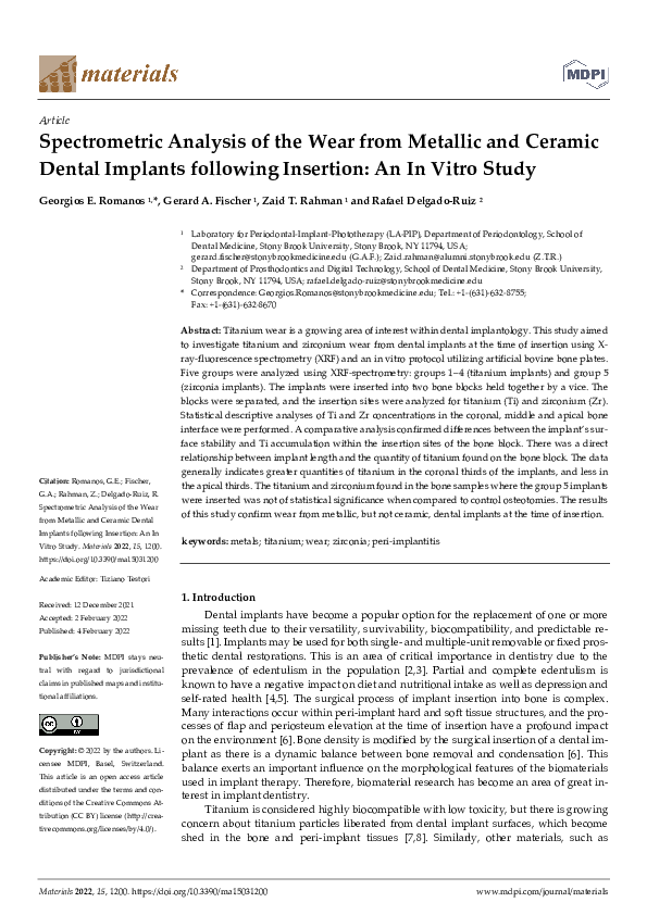 (PDF) Spectrometric Analysis of the Wear from Metallic and Ceramic ...