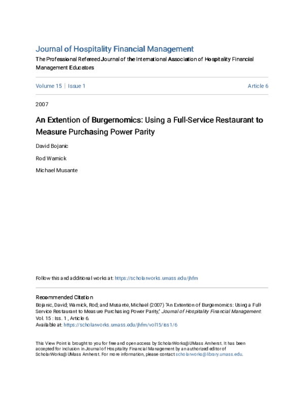 (PDF) An Extension of Burgernomics: Using A Full-Service Restaurant ...