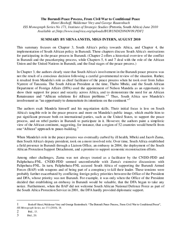 (PDF) The Burundi Peace Process From Civil War to Conditional Peace