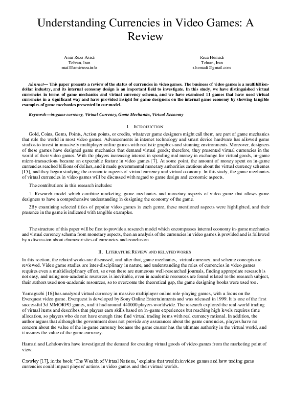 (PDF) Understanding Virtual Currencies in Video Games: A Review
