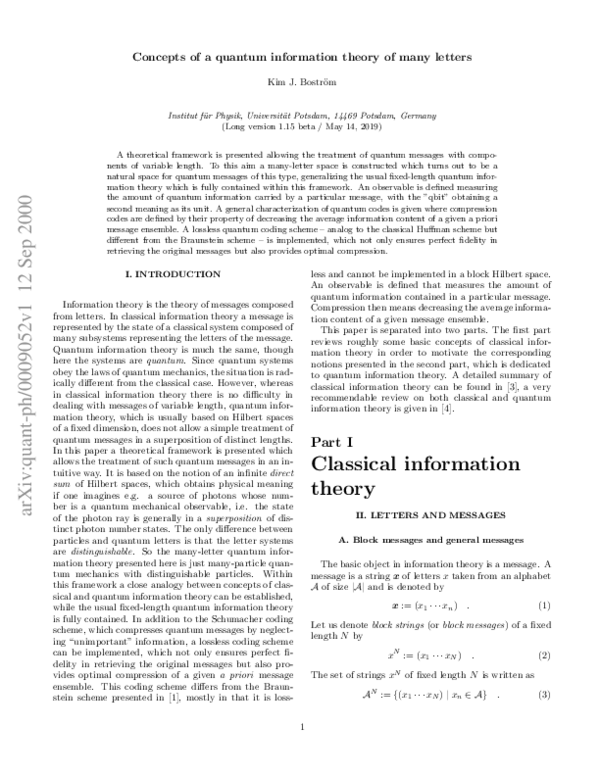 (PDF) Concepts of a quantum information theory of many letters