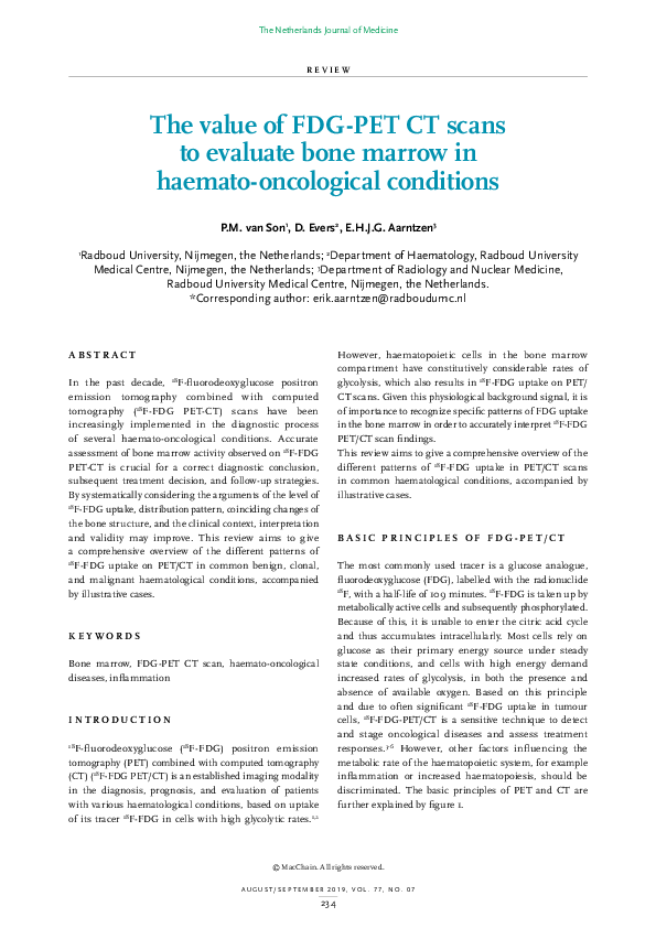 (PDF) The value of FDG-PET CT scans to evaluate bone marrow in haemato-oncological conditions