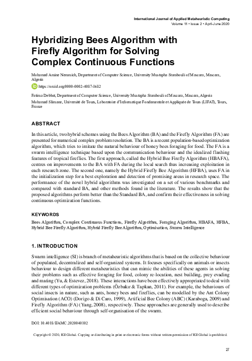 (PDF) Hybridizing Bees Algorithm with Firefly Algorithm for Solving Complex Continuous Functions