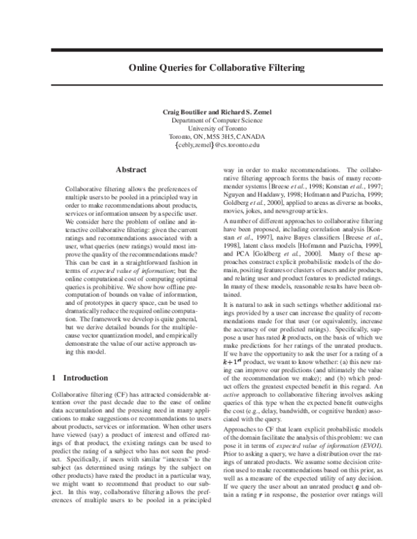 (PDF) Online queries for collaborative filtering