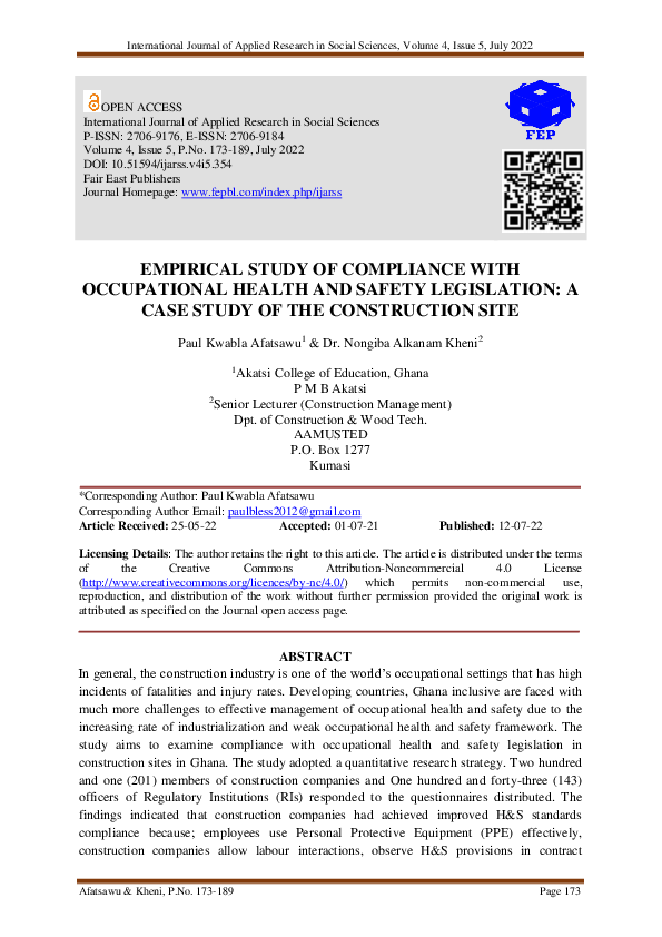 (PDF) Empirical Study of Compliance with Occupational Health and Safety ...