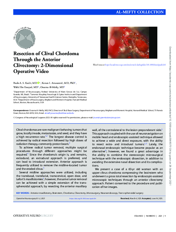 (PDF) Resection of Clival Chordoma Through the Anterior Clivectomy: 2 ...