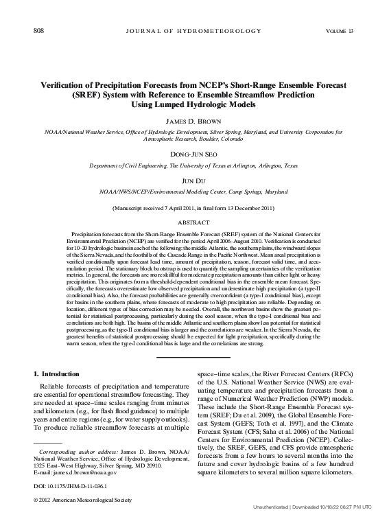 Pdf Verification Of Precipitation Forecasts From Ncep S Short Range