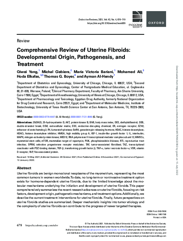 (PDF) Comprehensive Review of Uterine Fibroids: Developmental Origin ...
