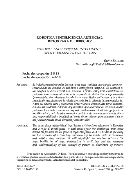 (PDF) Robotics and artificial intelligence: open challenges for the law