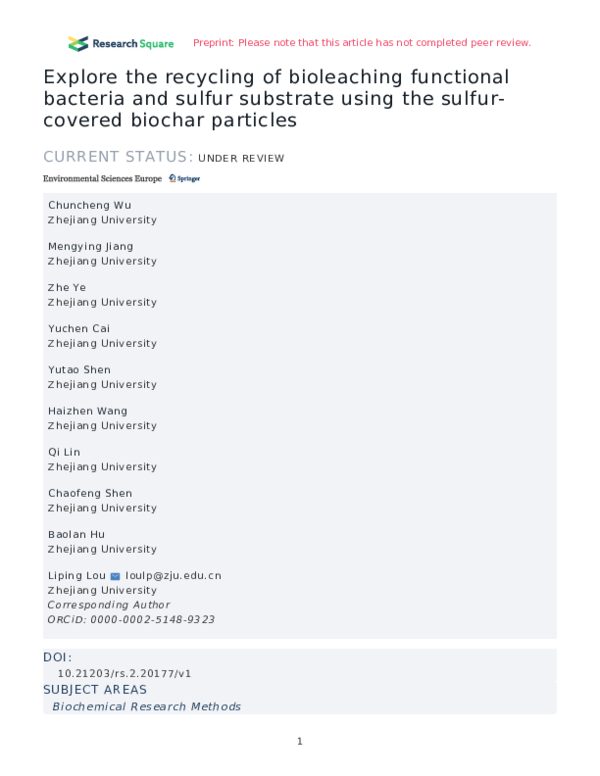 (PDF) Explore the recycling of bioleaching functional bacteria and sulfur substrate using the ...