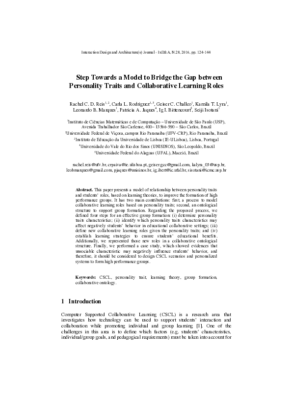 (PDF) Step Towards a Model to Bridge the Gap between Personality Traits and Collaborative ...