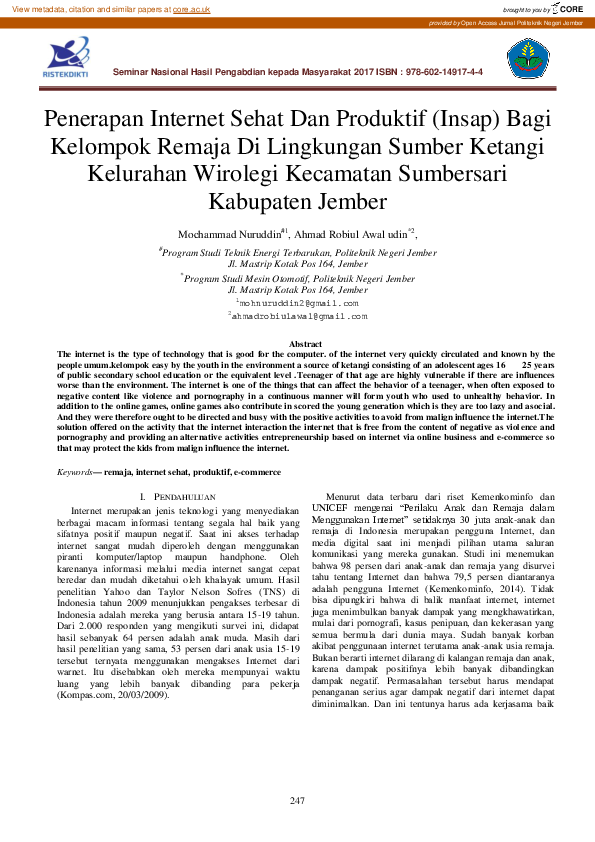 (PDF) Penerapan Internet Sehat Dan Produktif (Insap) Bagi Kelompok Remaja Di Lingkungan Sumber ...