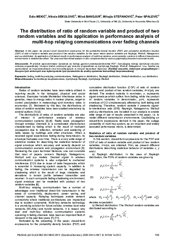 (PDF) The distribution of ratio of random variable and product of two ...
