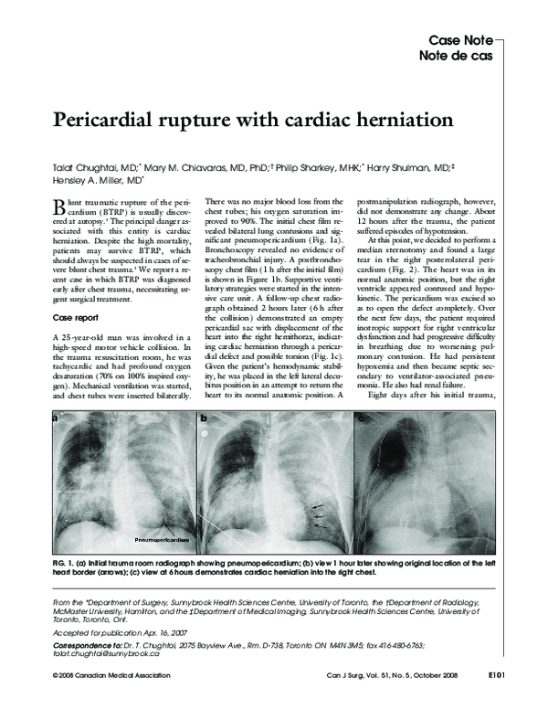 (PDF) Pericardial rupture with cardiac herniation