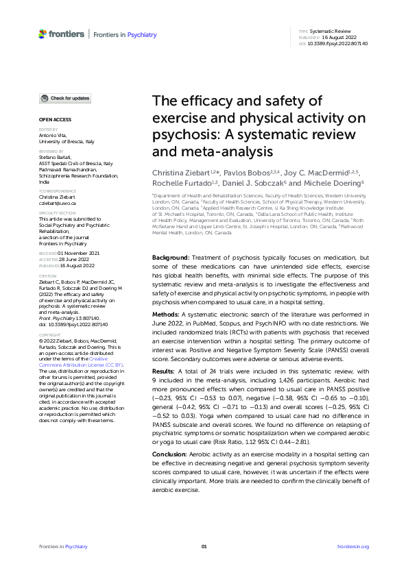 (PDF) The efficacy and safety of exercise and physical activity on psychosis: A systematic ...