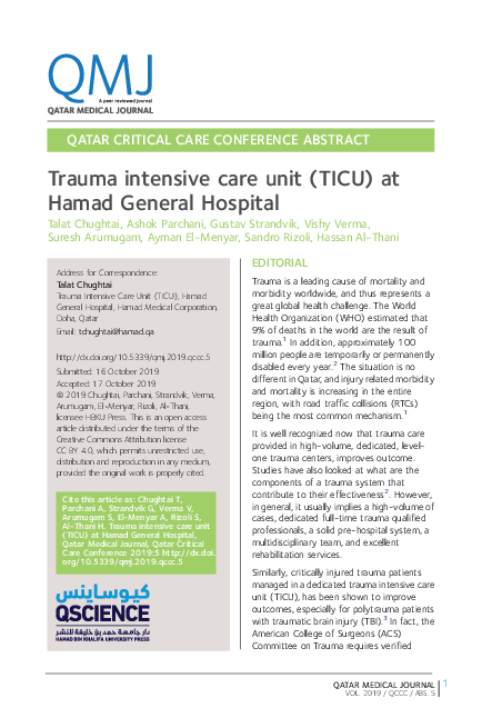 (PDF) Trauma intensive care unit (TICU) at Hamad General Hospital