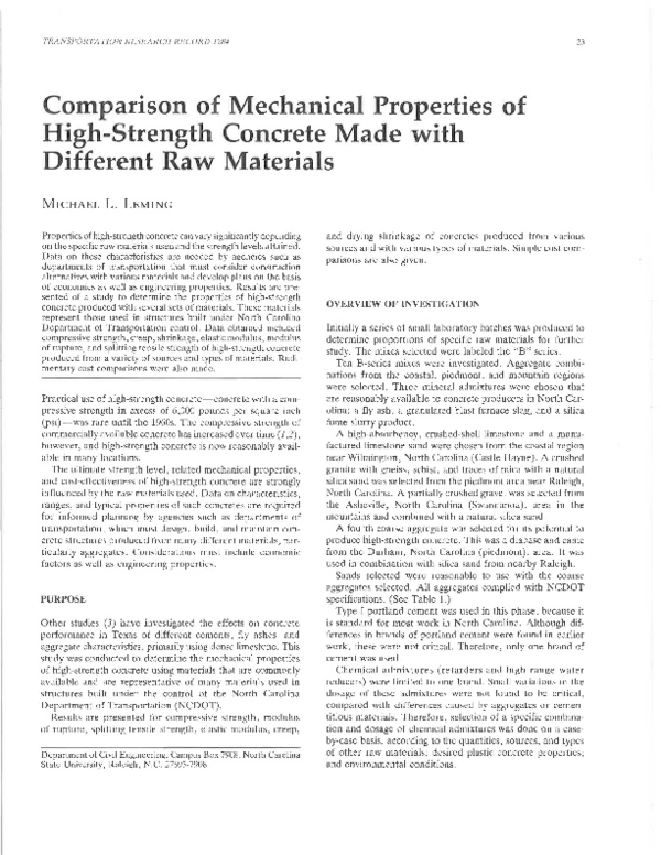 (PDF) Comparison of Mechanical Properties of High-Strength Concrete ...