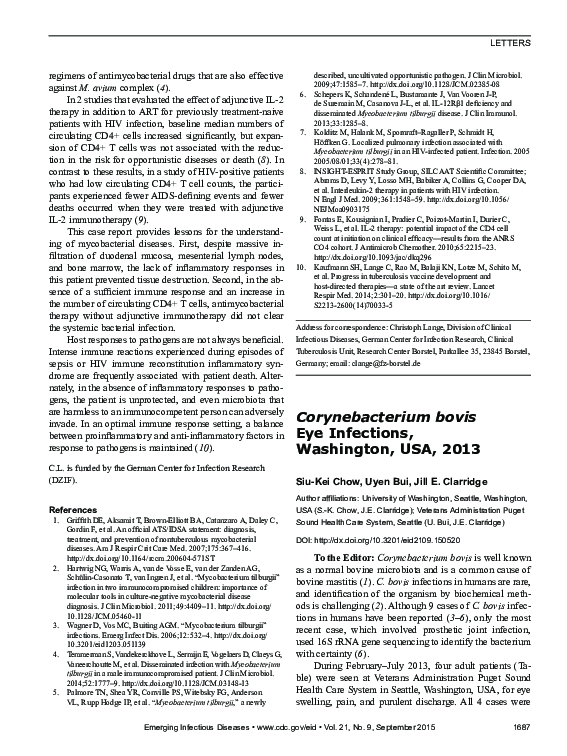 (PDF) Corynebacterium bovis Eye Infections, Washington, USA, 2013