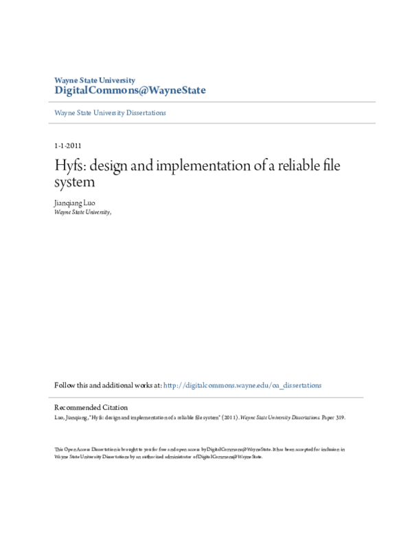 (PDF) Hyfs: design and implementation of a reliable file system