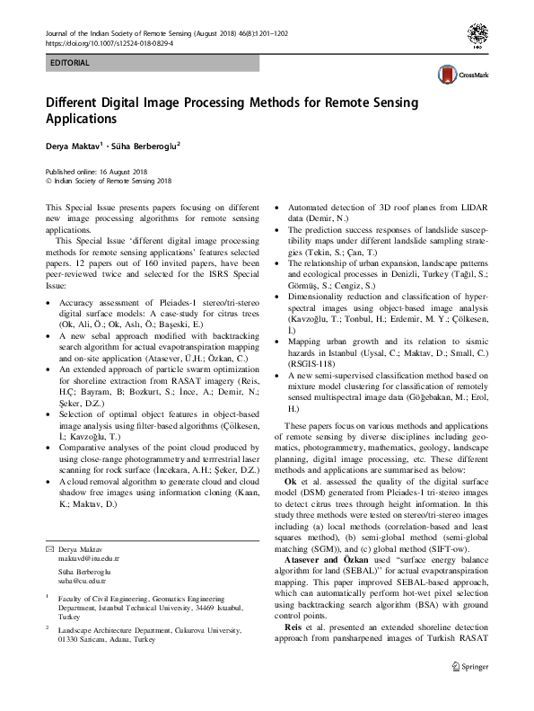 (PDF) Different Digital Image Processing Methods for Remote Sensing ...