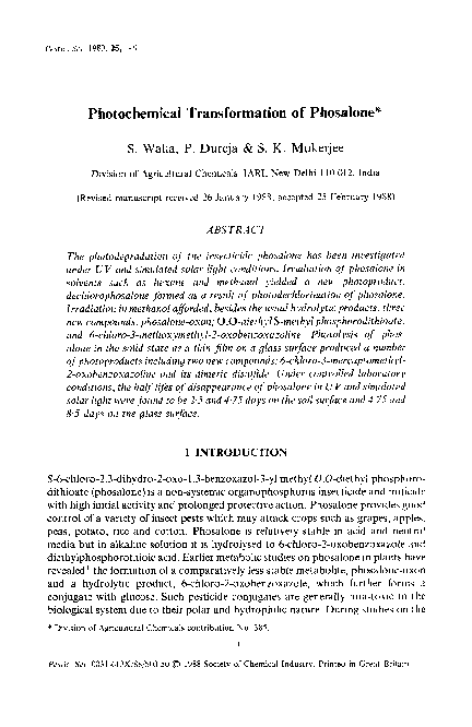 (PDF) Photochemical transformation of phosalone